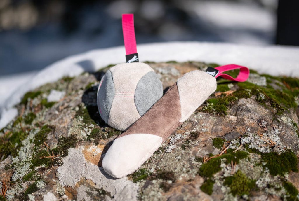 Hefty ball + Mighty tug toy, pink - toys of recycled genuine leather